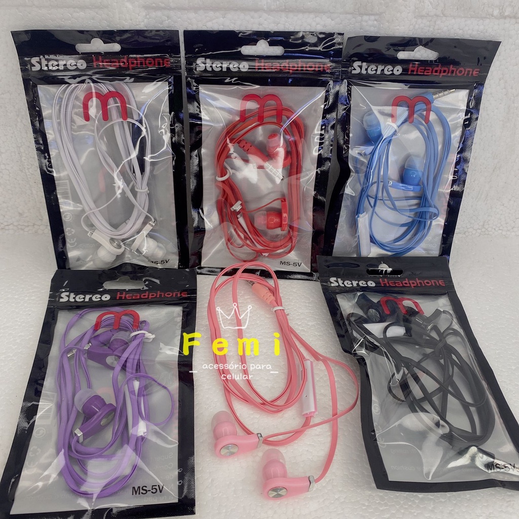 Fone de Ouvido Simples c/ Fio + Microfone STEREO HEADPHONE M | Shopee ...