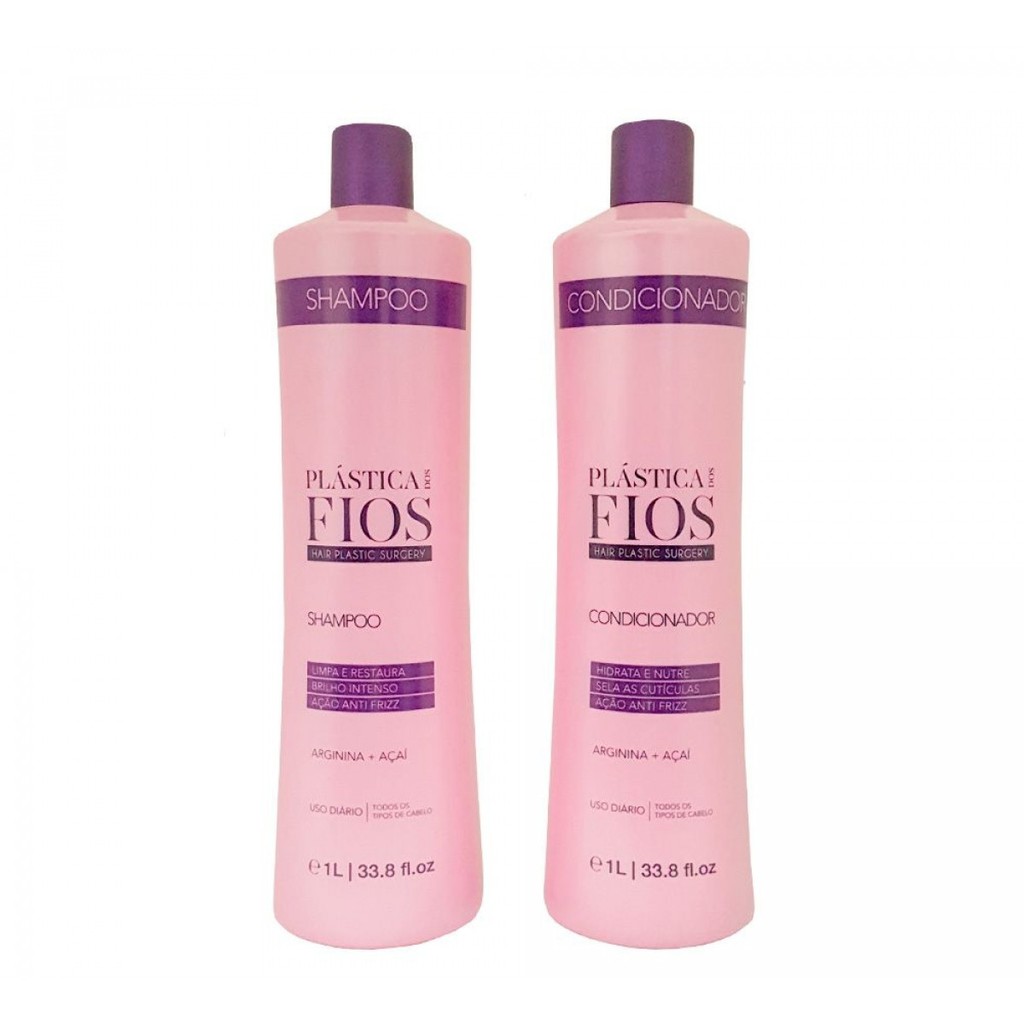 Kit Plástica dos Fios Shampoo 1 litro e Condicionador 1 litro | Shopee ...