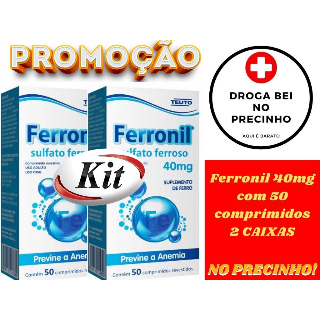 Kit Duas Unidades Ferronil 40mg caixa com 50 comprimidos revestidos ...