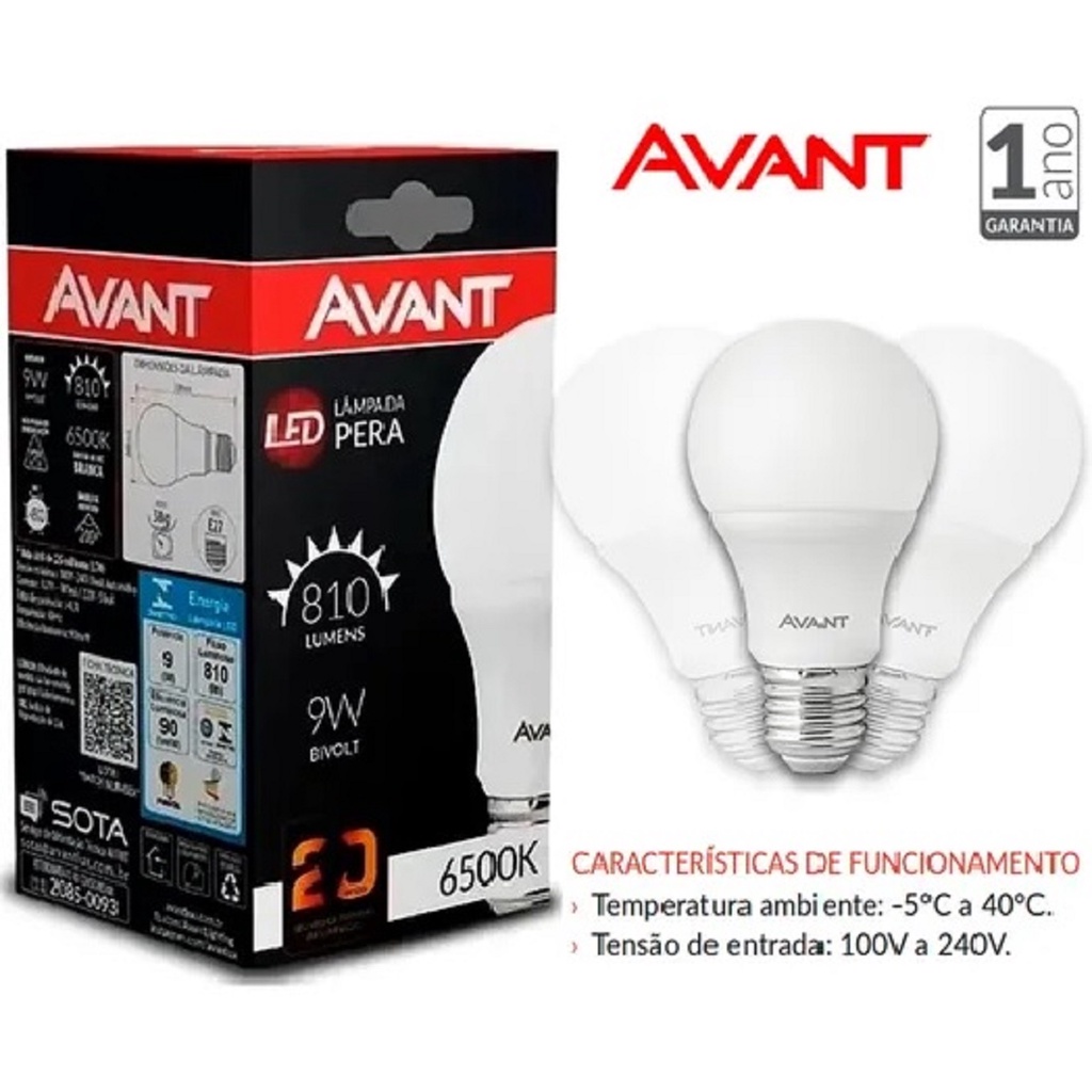 Kit com 10 Lâmpadas Led 9W Bivolt Branco Frio 6500K Avant | Shopee Brasil