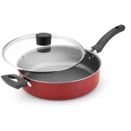 Frigideira 24 cm Grande Antiaderente Vermelha com Tampa de Vidro ...