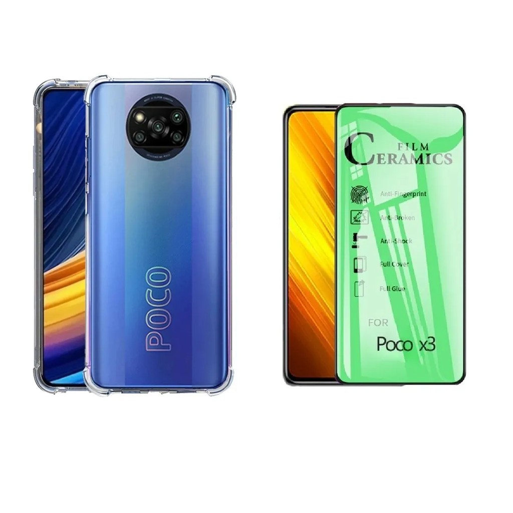 1 Capa + 1 Pelicula de Ceramica 9D para o Xiaomi Poco X3 Pro NFC (Anti impacto queda shock ...