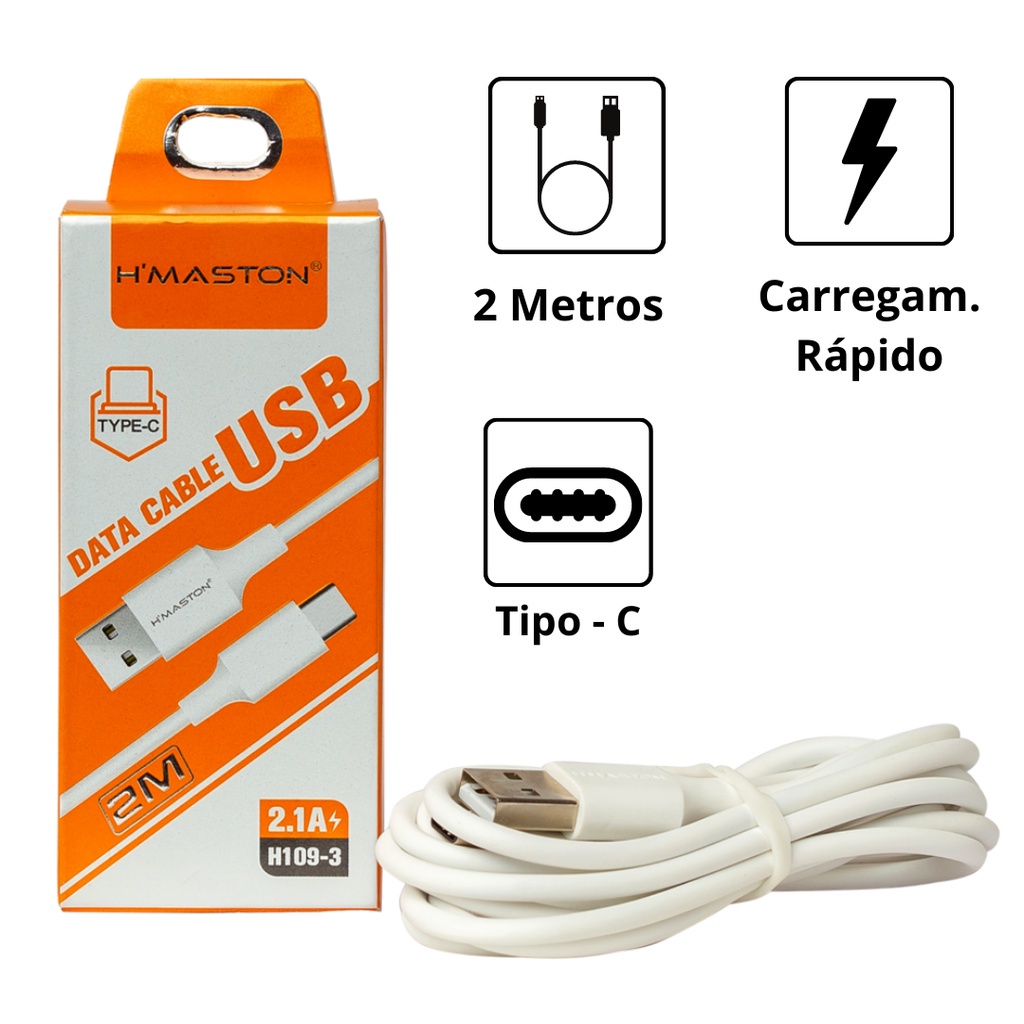 CABO DE DADOS USB H’MASTON - TIPO-C - 2 METROS | Shopee Brasil