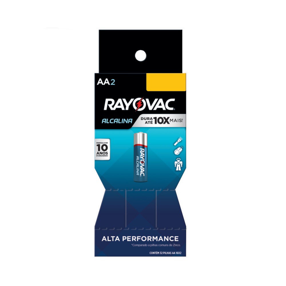 Pilha Alcalina AA Rayovac Bateria 2A Pequena Tubo kit com 32 unidades | Shopee Brasil