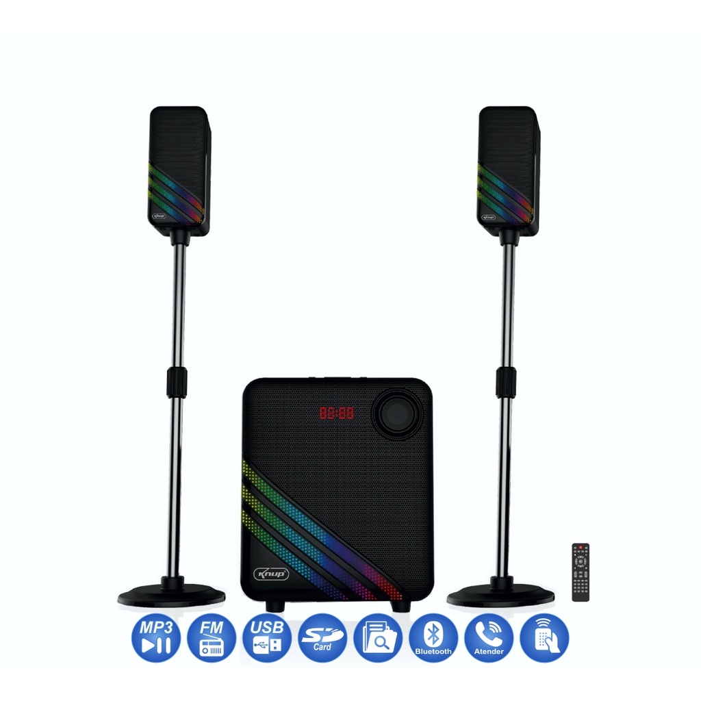 Home Theater 2.1 Com Subwoofer Knup Micro System Caixa Som Bluetooth Rádio FM USB SD Led RGB ...