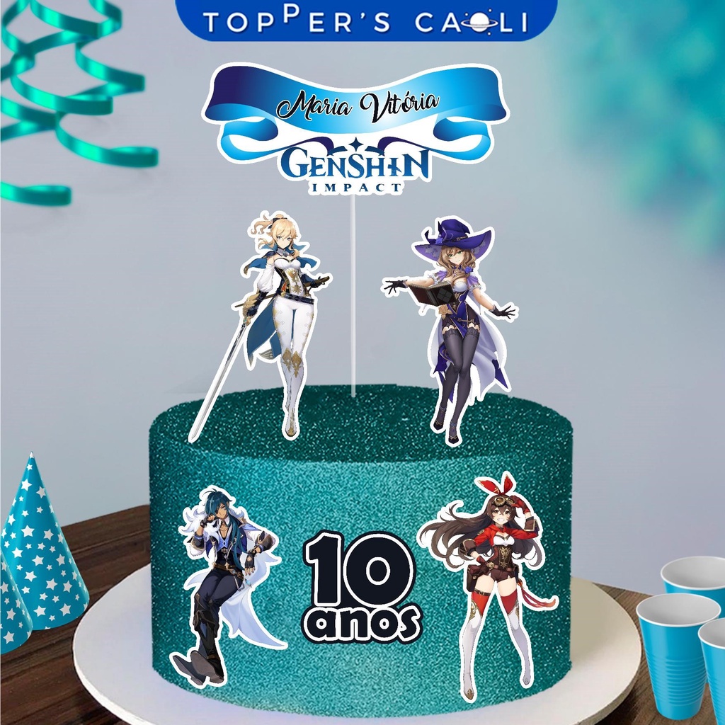 Topo de Bolo Genshin Impact (Topper Personalizado) Decoração Festa ...