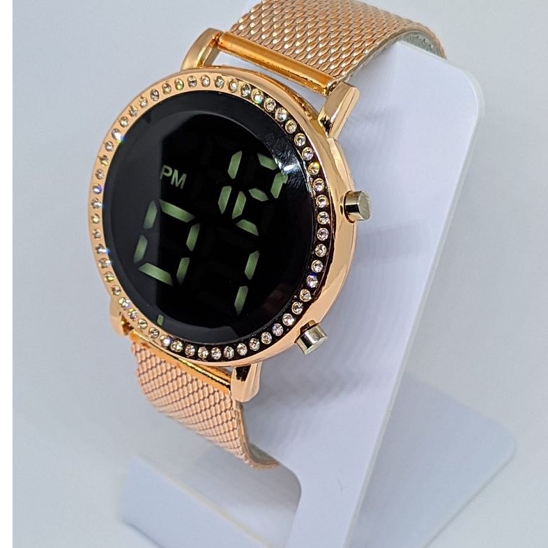 Relogio Digital Pulseira Luxo Relogios Redondo com Pedras Zirconias ...