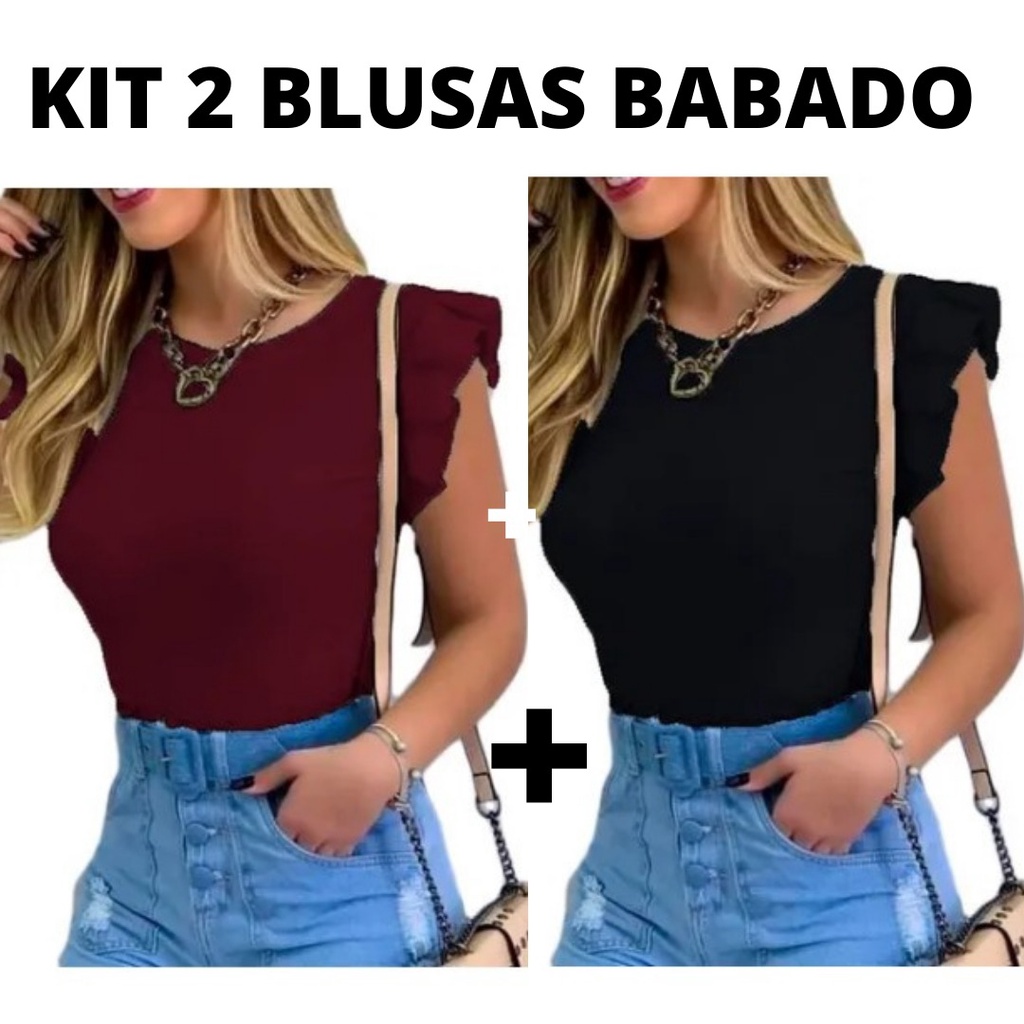 Kit 2 Blusa Regata Com Babado Canelado Roupa Feminina Blusinha ...