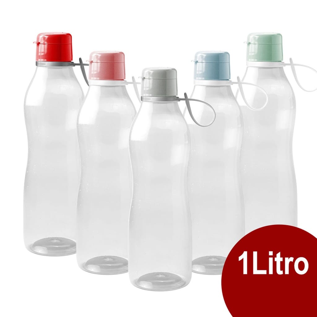 Garrafa de Água com Tampa Abre Fácil 1 Litro Plasútil Diversas Cores ...