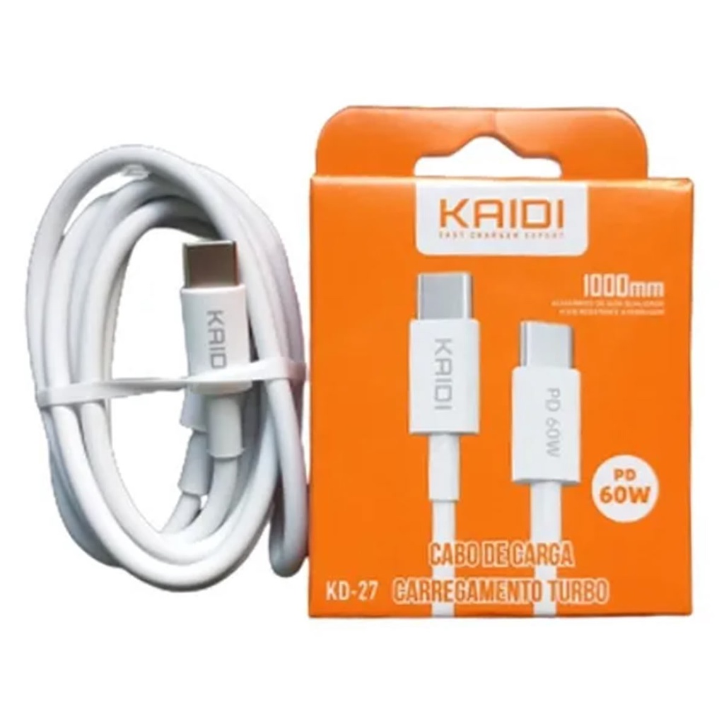 Cabo Carga e Dados Celular Tipo C / USB c Turbo PD 60w 1 Metro Kaidi KD-27 Carregador Type C ...
