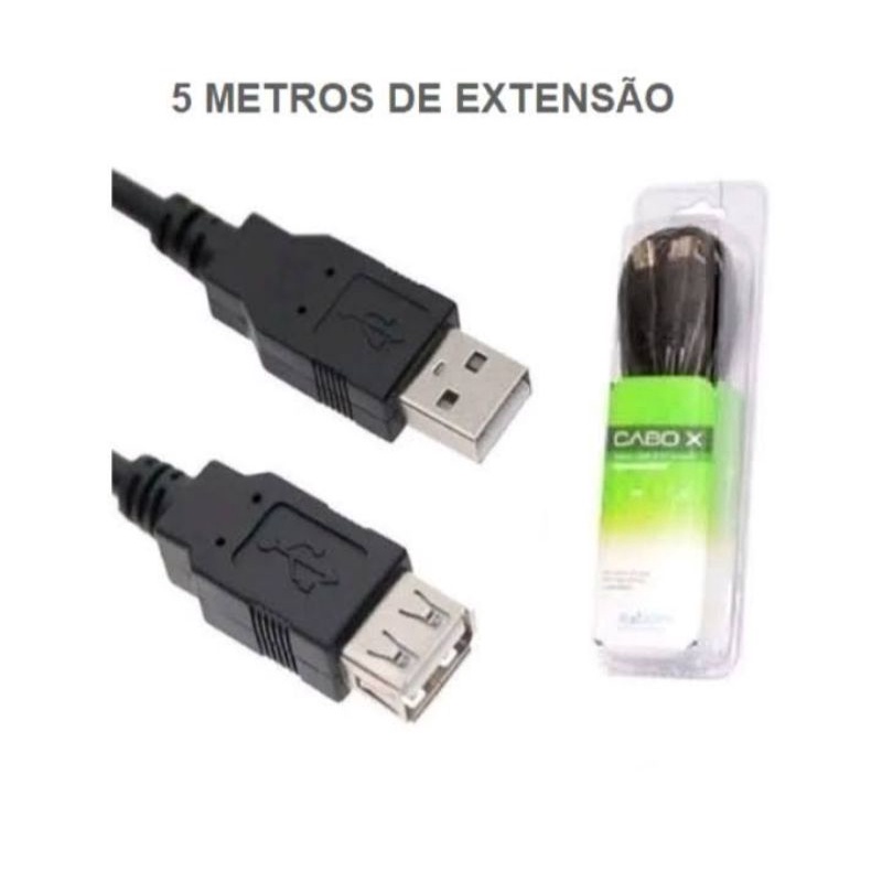 Cabo Extensor Usb 2.0 5m Com Filtro AM+AF 5 Metros Extensão USB ...