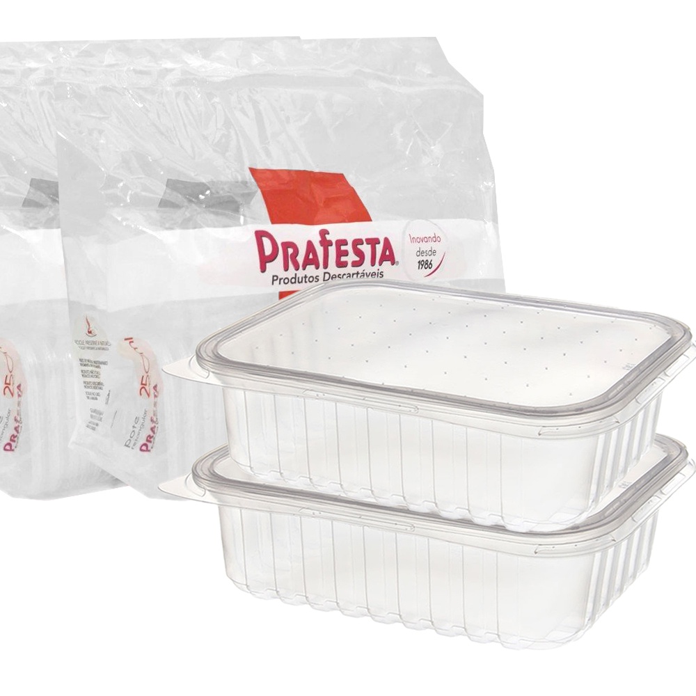Kit 48 Pote Retangular C/ Tampa Marmita Fit 250ml Prafesta | Shopee Brasil