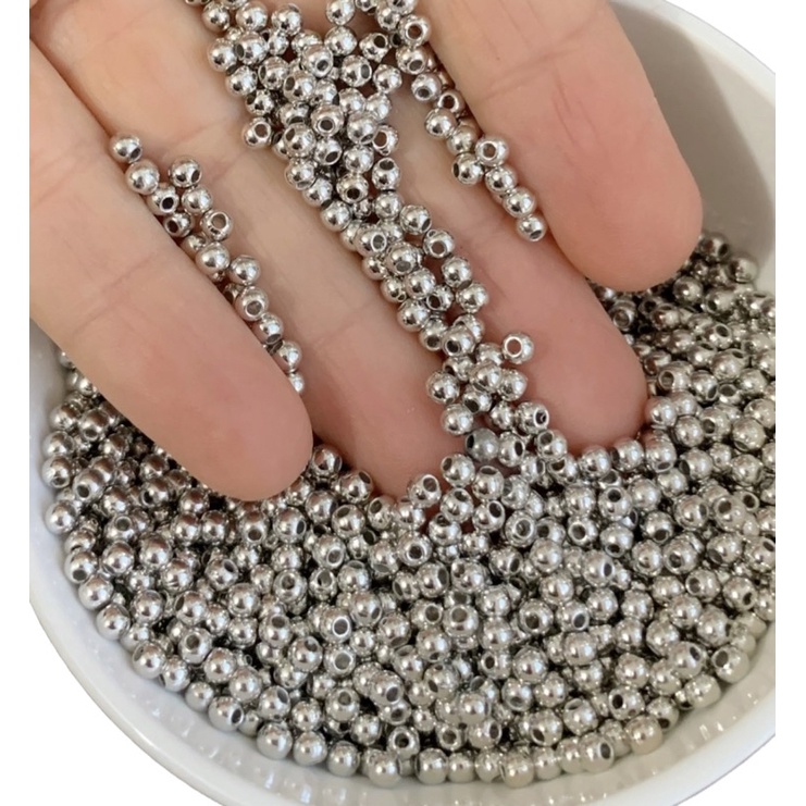Bolinha abs com furo passante 3mm 4mm 5mm para bijuterias prata e dourada 20g | Shopee Brasil