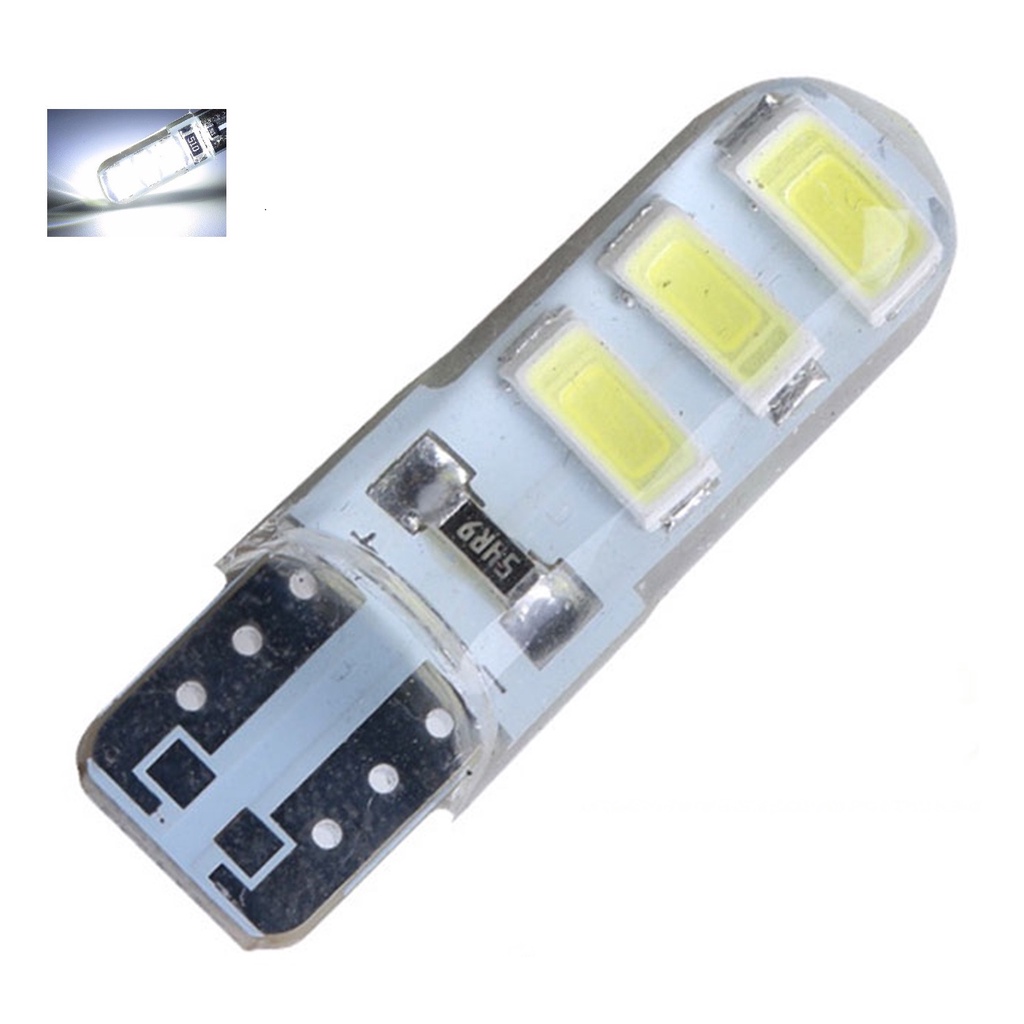 Kit 10 Lampada T10 Ssiliconada 6 Led 5630 W5w Branco 12V | Shopee Brasil