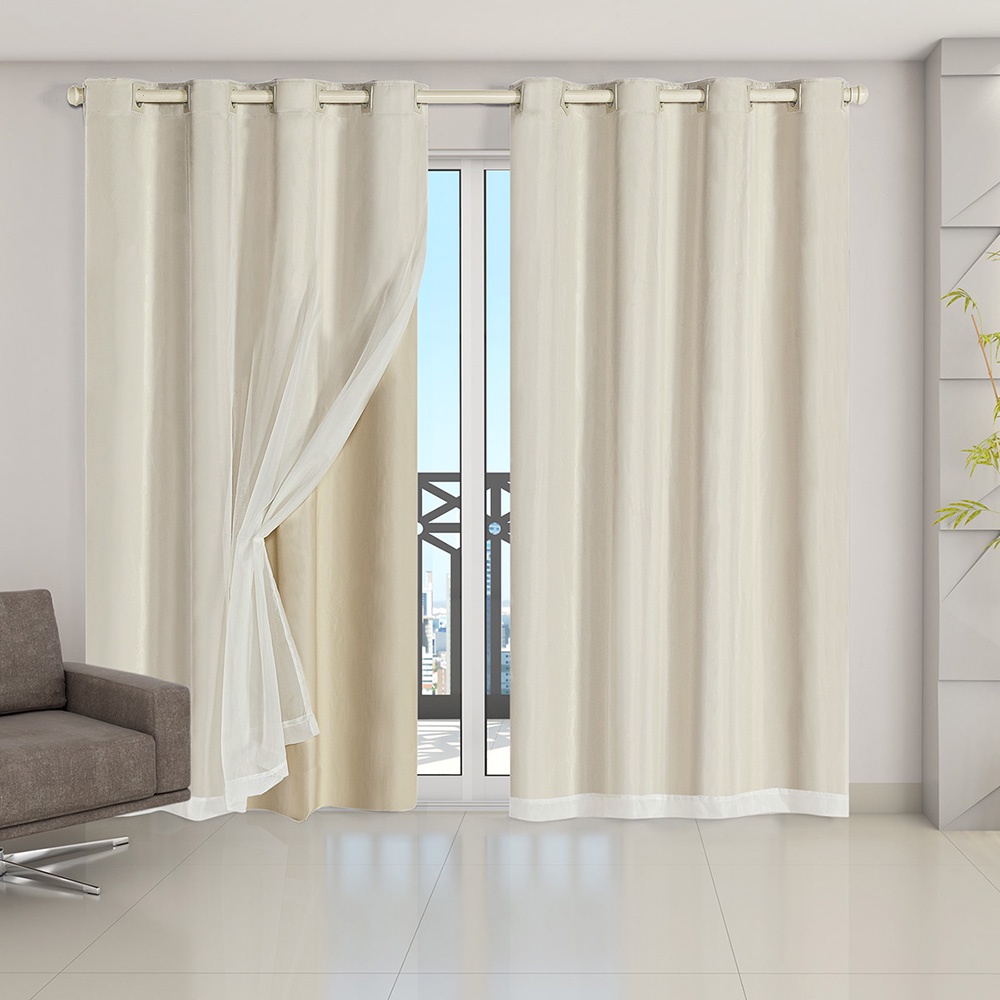 Cortina Blackout PVC 2,80 M X 2,30 Com Tecido Voil Liso Corta 100% a ...