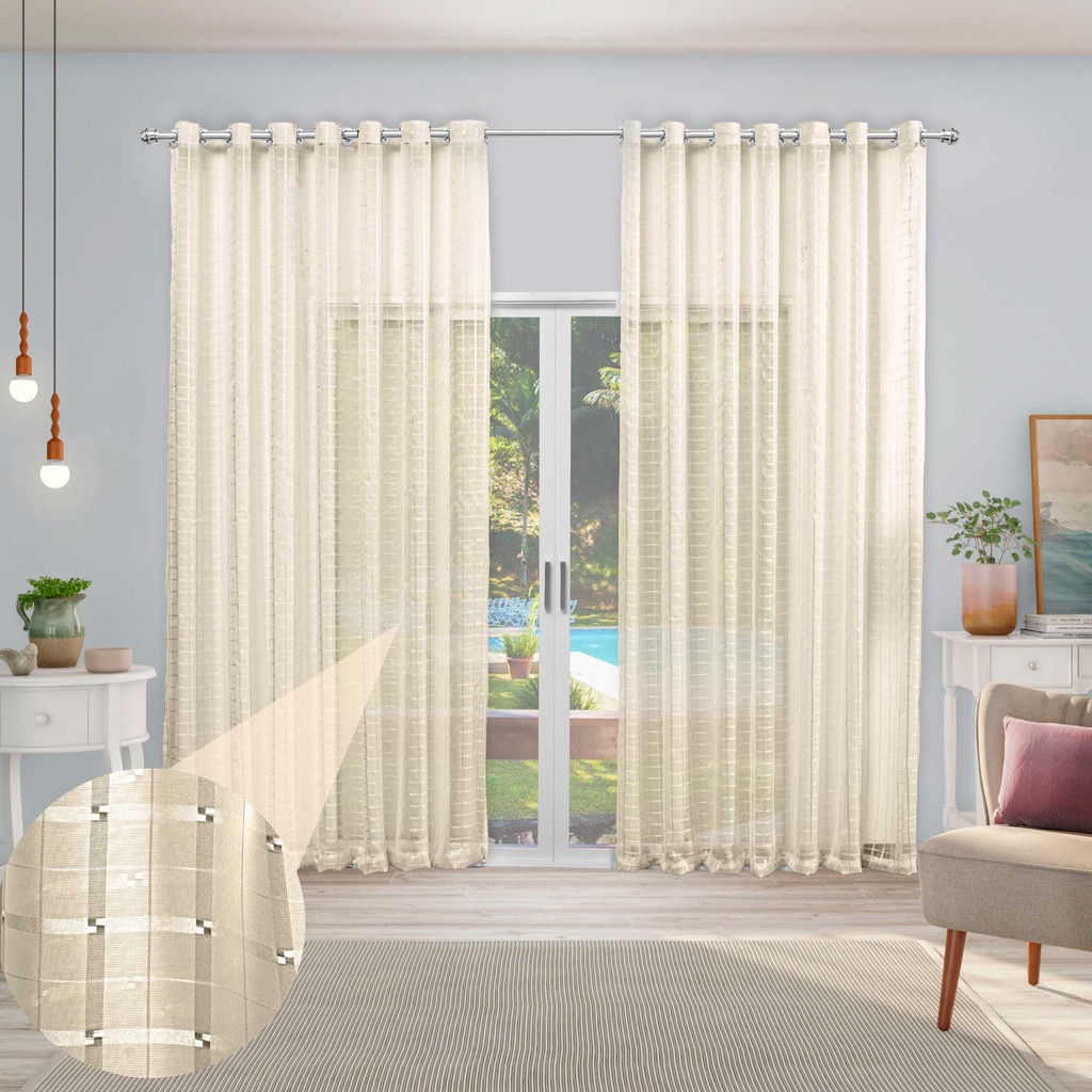 Cortina Voil Xadrez 2,80m X 1,70m - Cortina Para janela de Sala ou ...