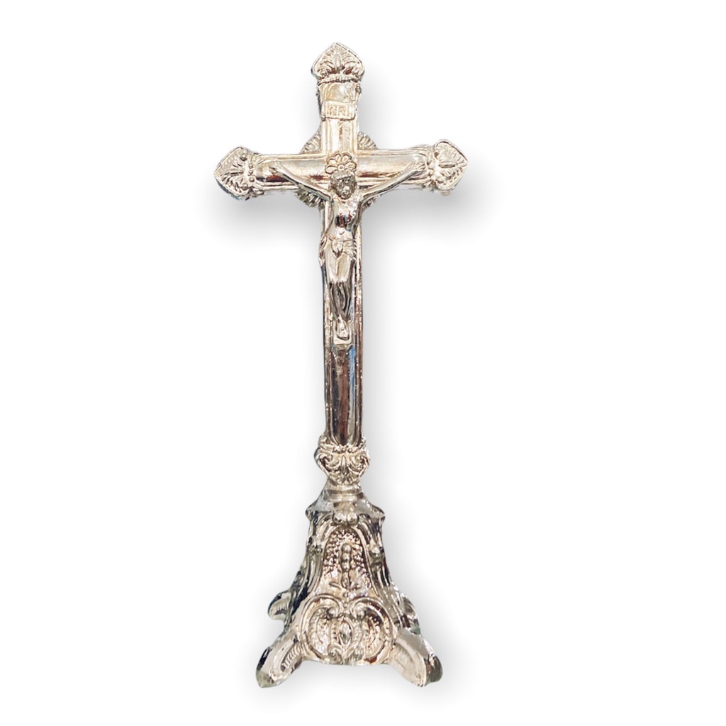 Crucifixo de Mesa Metal Com Cristo Prateado 17cm | Shopee Brasil