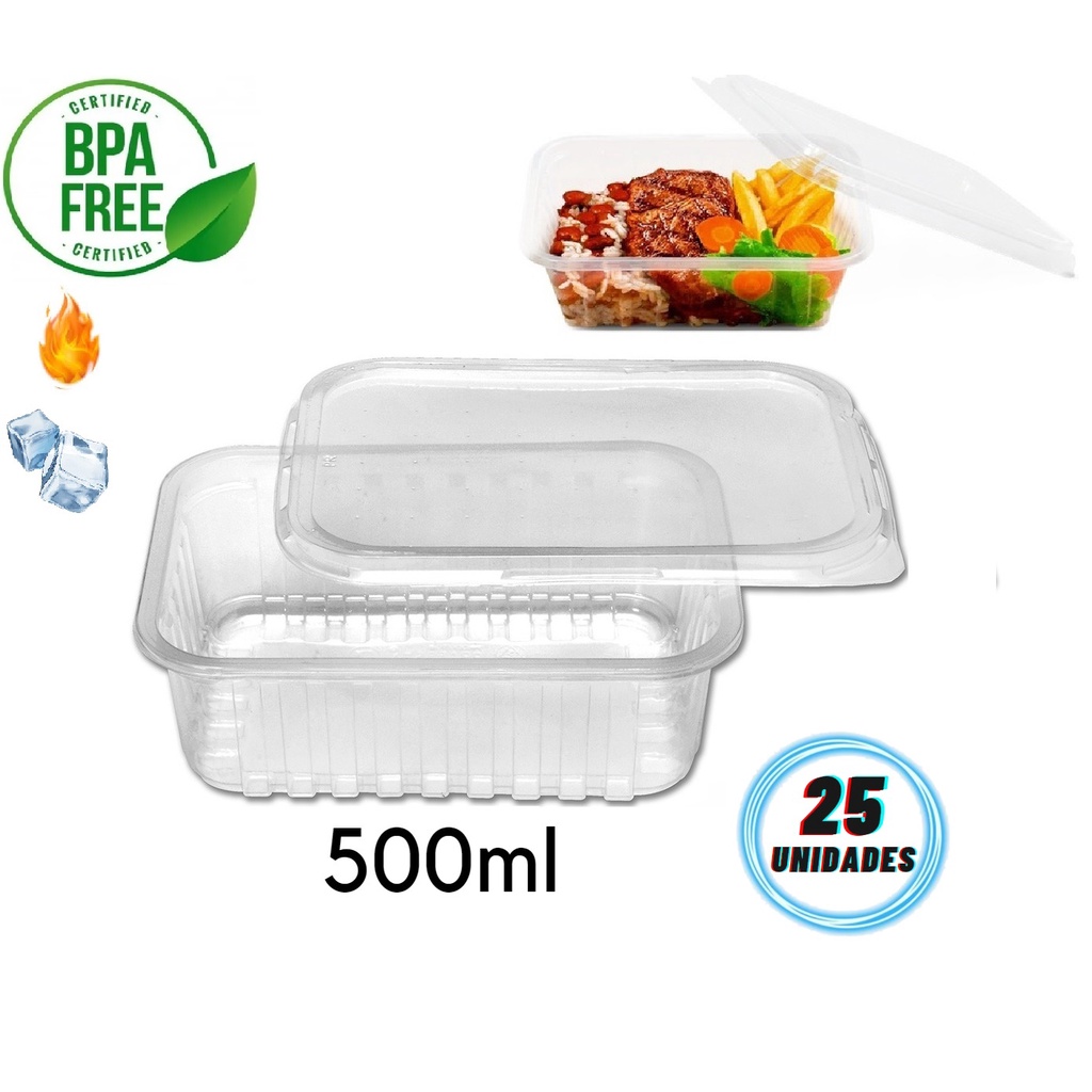 Marmita Descartável Bpa Free Pote + Tampa Fit Plástico 500ml | Shopee Brasil