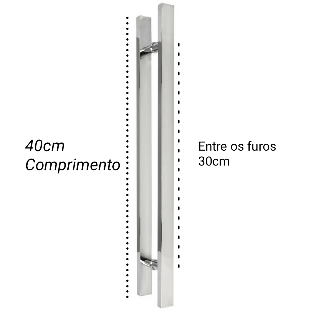 Puxador Duplo Alumínio 40cm Porta Pivotante Madeira / Vidro Barra chata ...