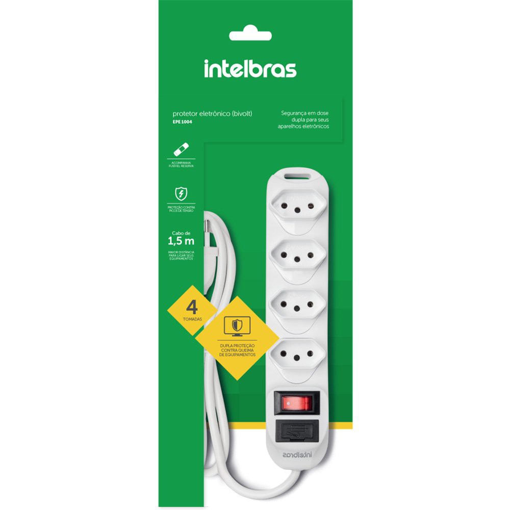 Filtro de Linha Profissional Protetor Eletrônico Intelbras C/4 tomadas | Shopee Brasil
