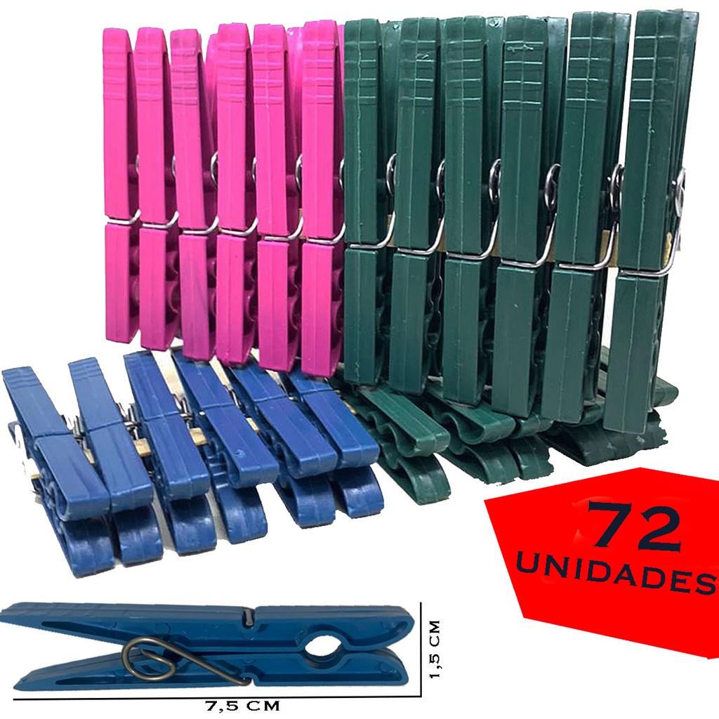 Prendedor De Roupa Plástico Varal Kit 72 Unidades Diversas Cores ...