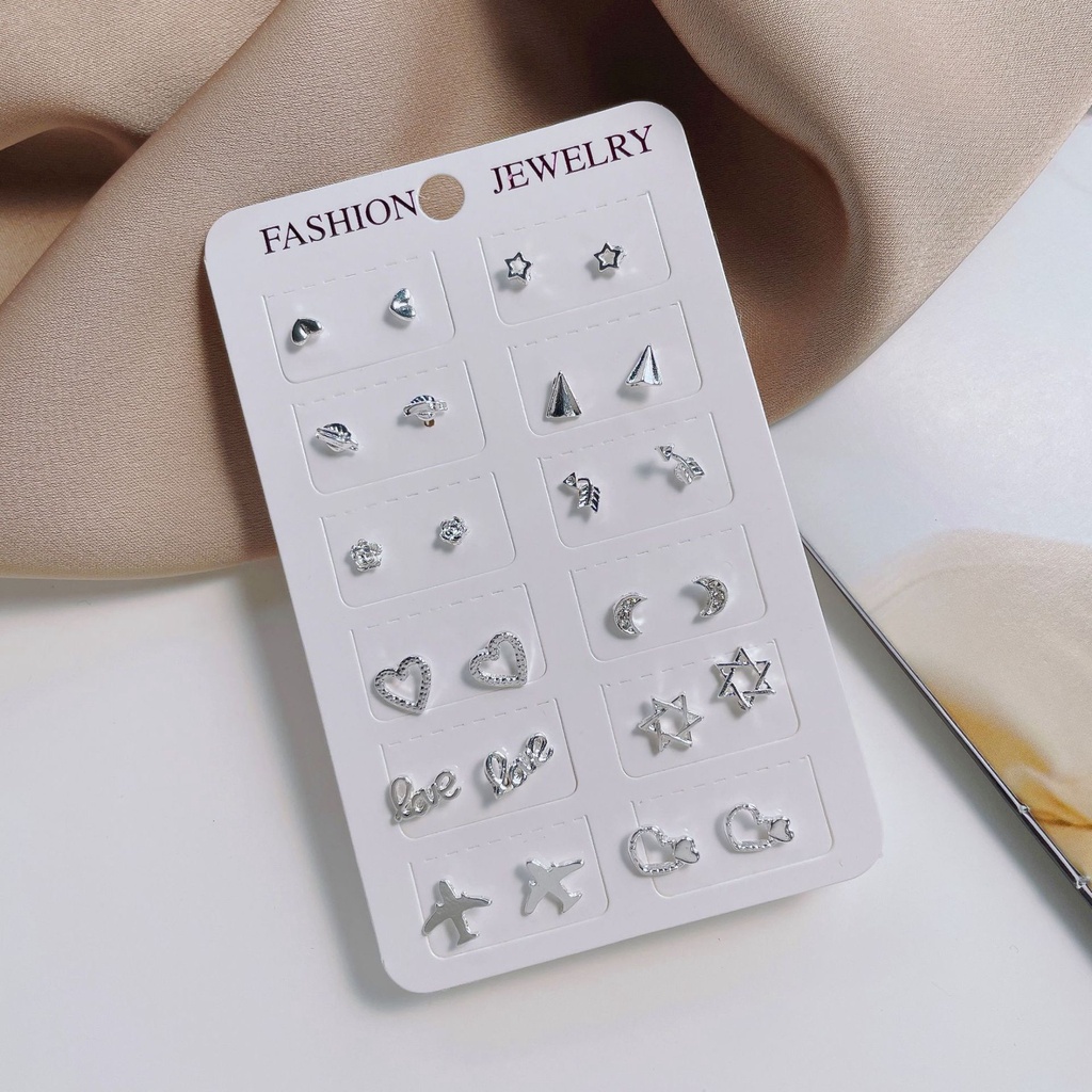 12 Pares De Brincos Femininos De Prata Simples E Versátil Moda Kit ...
