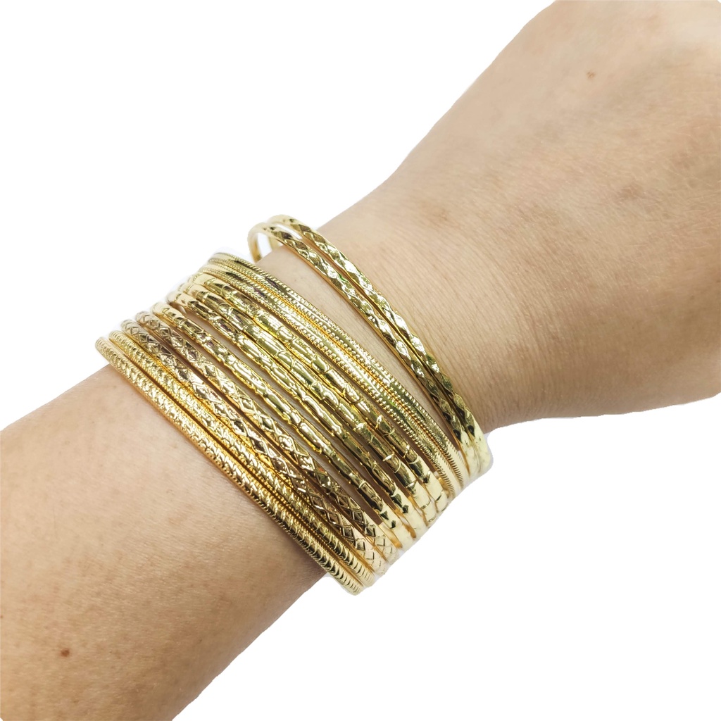 Conjunto Pulseiras Argolas em Metal Kit com 12 Argolas | Shopee Brasil