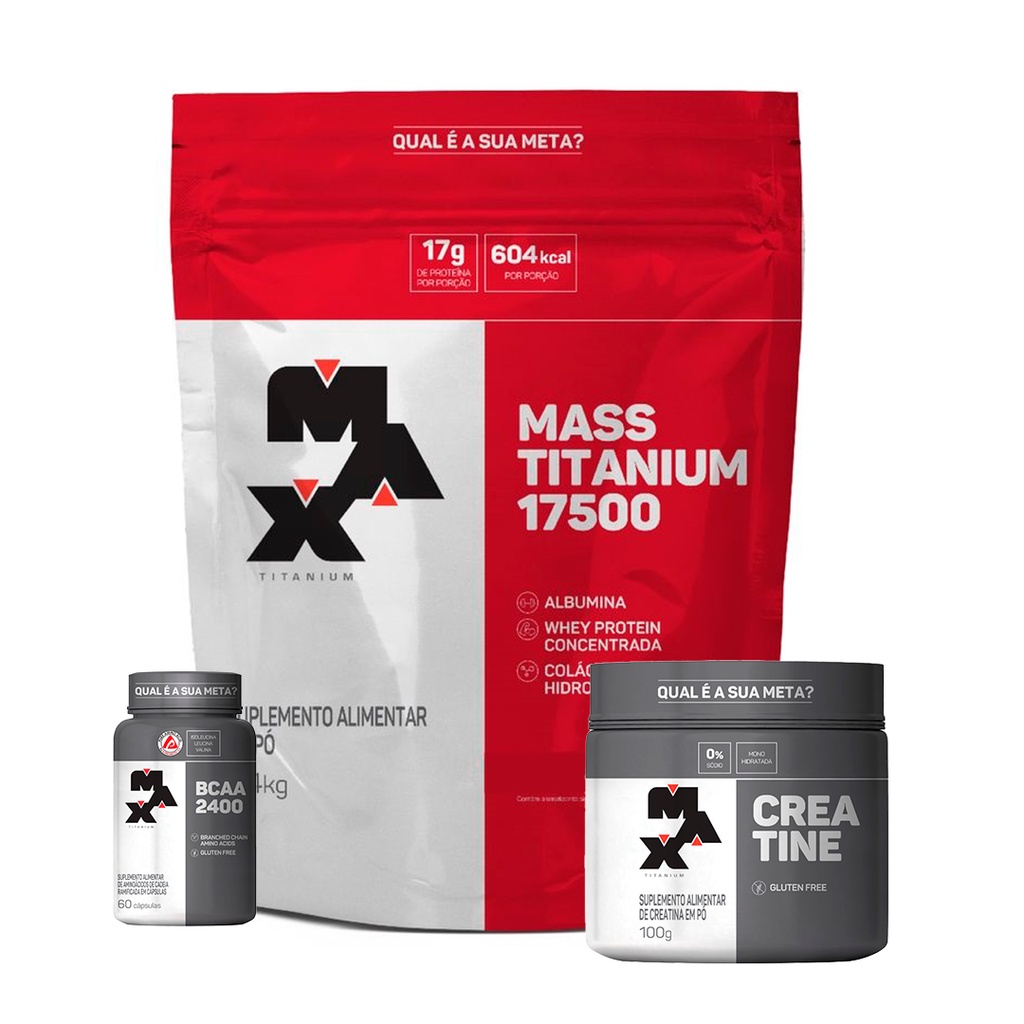 Kit Combo Suplementos Mass Titanium Hipercalorico 1,4KG + Creatina 100g ...