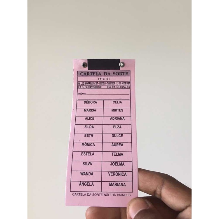 cartela de rifa com 20 nomes pacote com 10 cartela da sorte cores ...