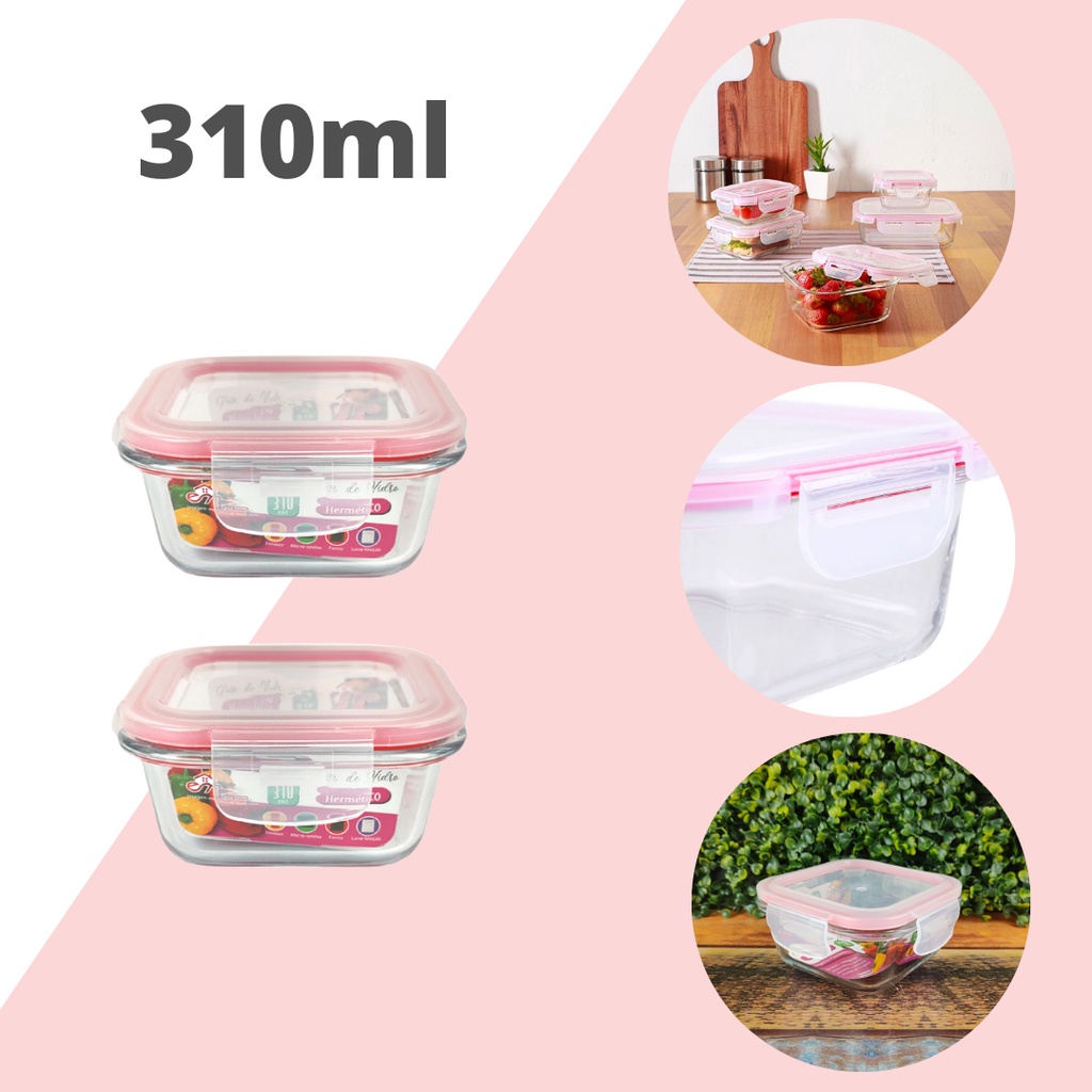 Kit 2 Pote vidro com tampa hermético mantimentos tupperware 310ml Marmita | Shopee Brasil
