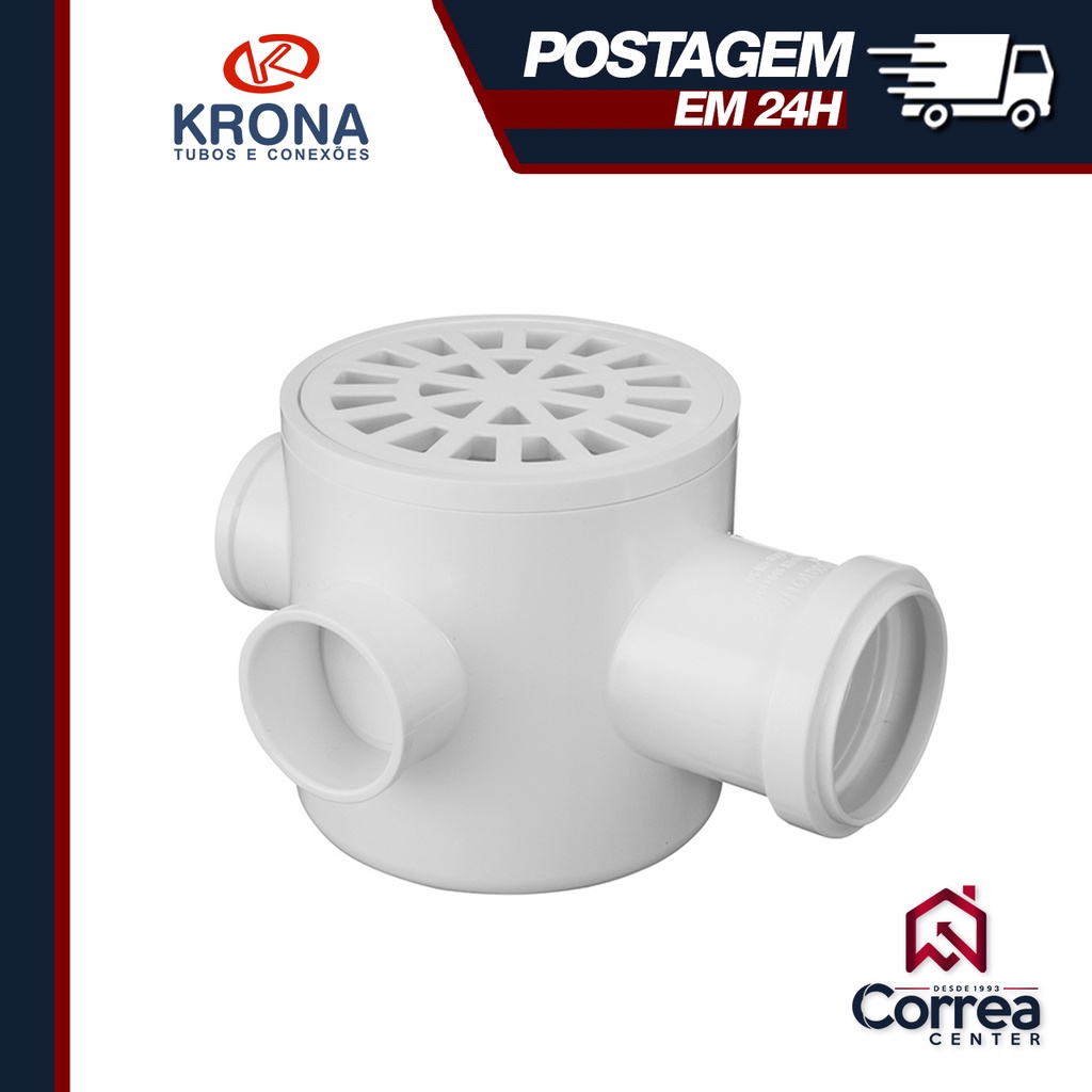 Caixa Sifonada Ralo com Grelha Redonda Branca 100 mm x 100 mm x 50 mm ...