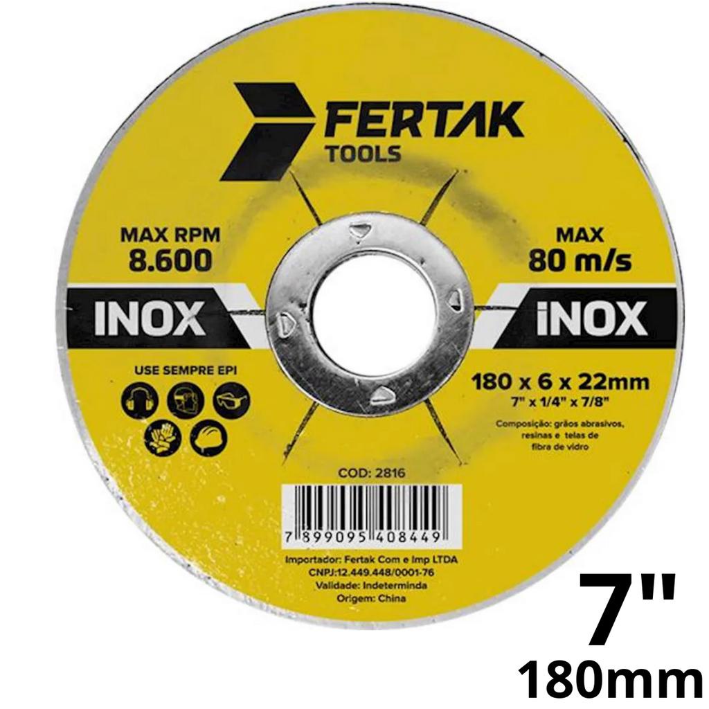 Disco De Desbaste 7 Polegadas 180x6x22mm Para Aço Inox Metal - Fertak ...
