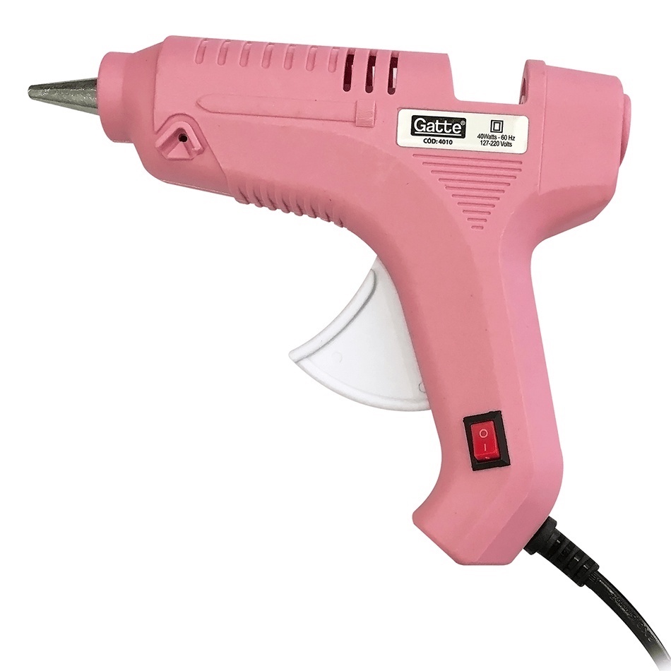 Pistola 40W p/Cola Quente Grande GATTE Rosa c/Botão ON/OFF Bivolt ...