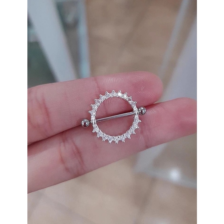 Piercing Para Mamilo,Peito 13Mm com Pedras de Zircônias Prata 925 com ...