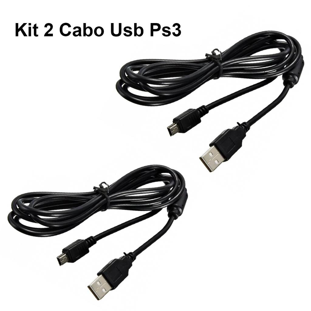 Kit 2 Cabo Ps3 USB Com Filtro Para Carregar Controle Do Playstation 3 ...