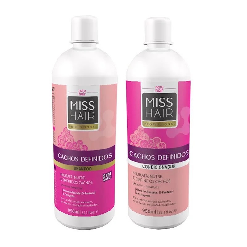 Kit Shampoo 950 ml + Condicionador 950 ml Miss Hair Cachos Definidos ...