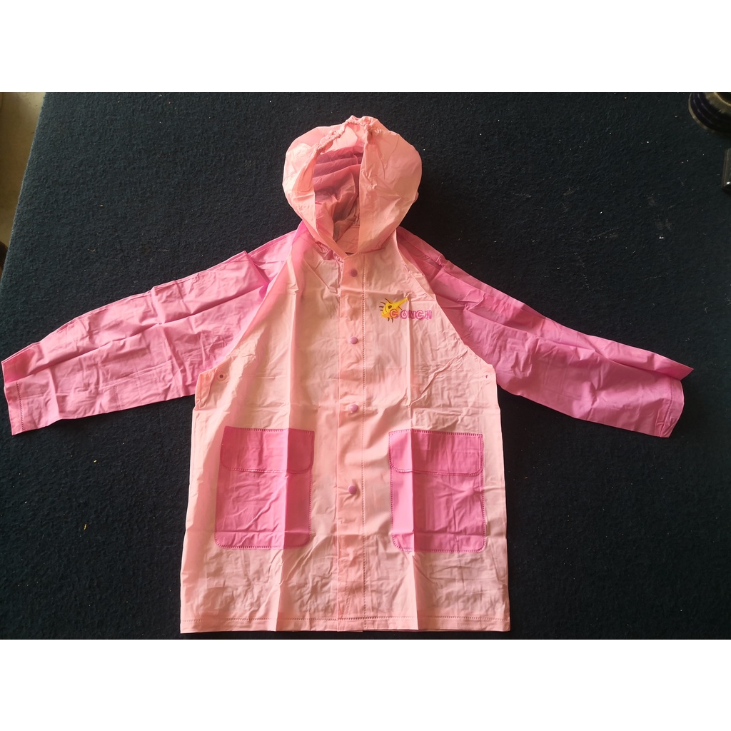 Capa de chuva infantil rosa menina com capuz e bolsos PVC presente de ...