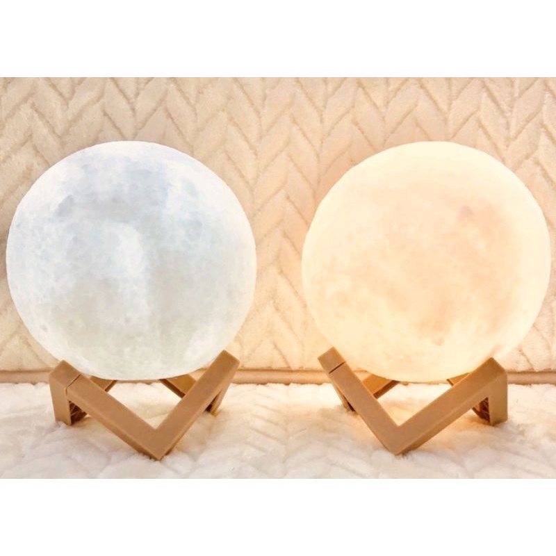 Luminária Lua 12cm + Base 4cm 3D Branco, Branco Quente ou Colorida ...