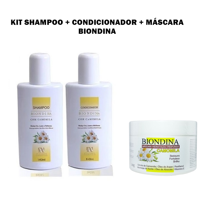 Kit Shampoo 140ml + Condicionador 140ml + Máscara Biondina 200g ...