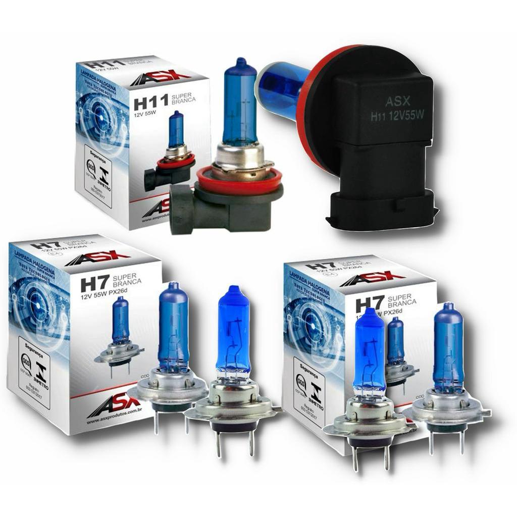 Lampada H11 H7 Super Branco 12v 55W 3 Pares 4500 Kelvin Asx 2-H7 1-H11 ...