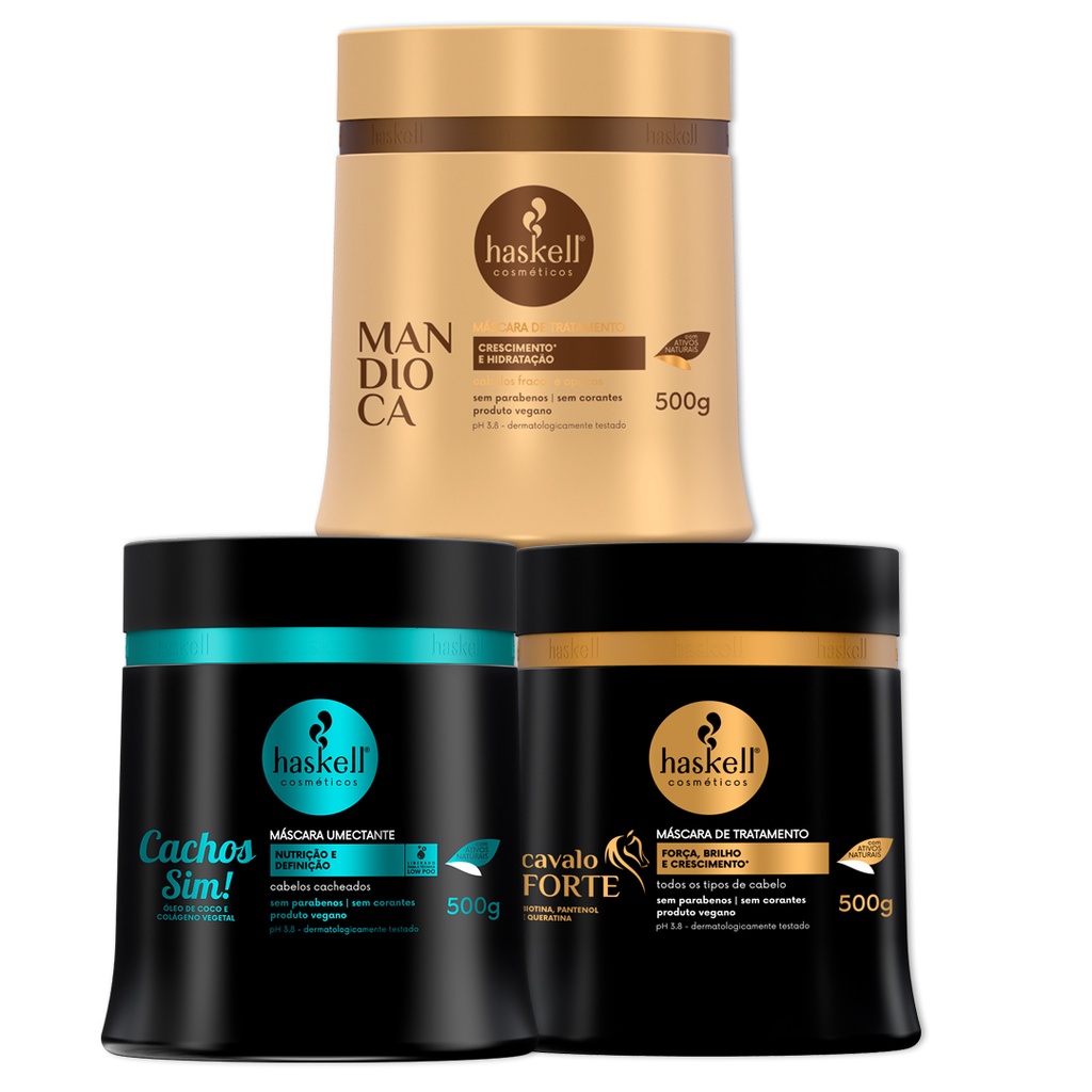 Kit Cronograma Haskell Cachos Cavalo Forte Mandioca 500g | Shopee Brasil