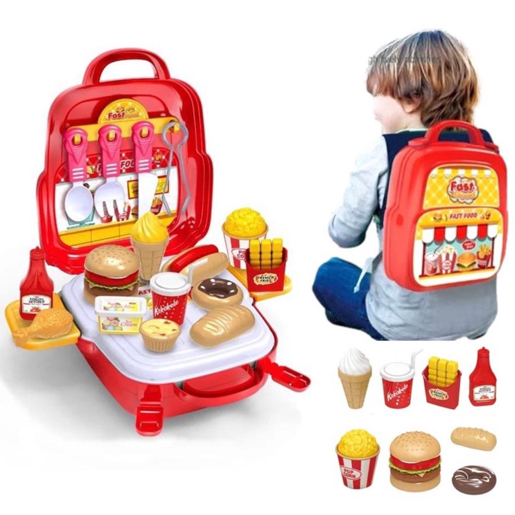 Kit Maleta Infantil Fast Food 29 Peças 3 em 1 Com Alças Comida Faz de ...