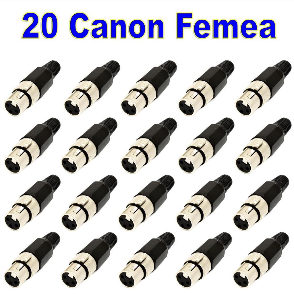 Kit 20 Plug Conector Xlr Canon Femea Preto Profissional | Shopee Brasil