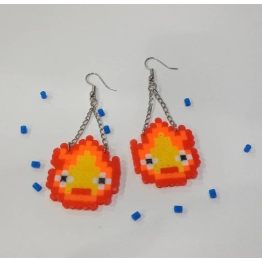 Brinco Hama Beads - Pixel Art -Calcifer | Shopee Brasil