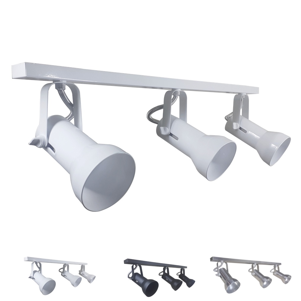Spot e Trilho Triplo p/ 3 Lâmpadas LED ou Comum em Aluminio ...