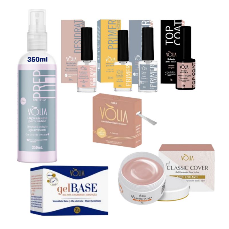 Kit Completo Vólia Alongamento De unha em gel Preparadores + Top coat ...