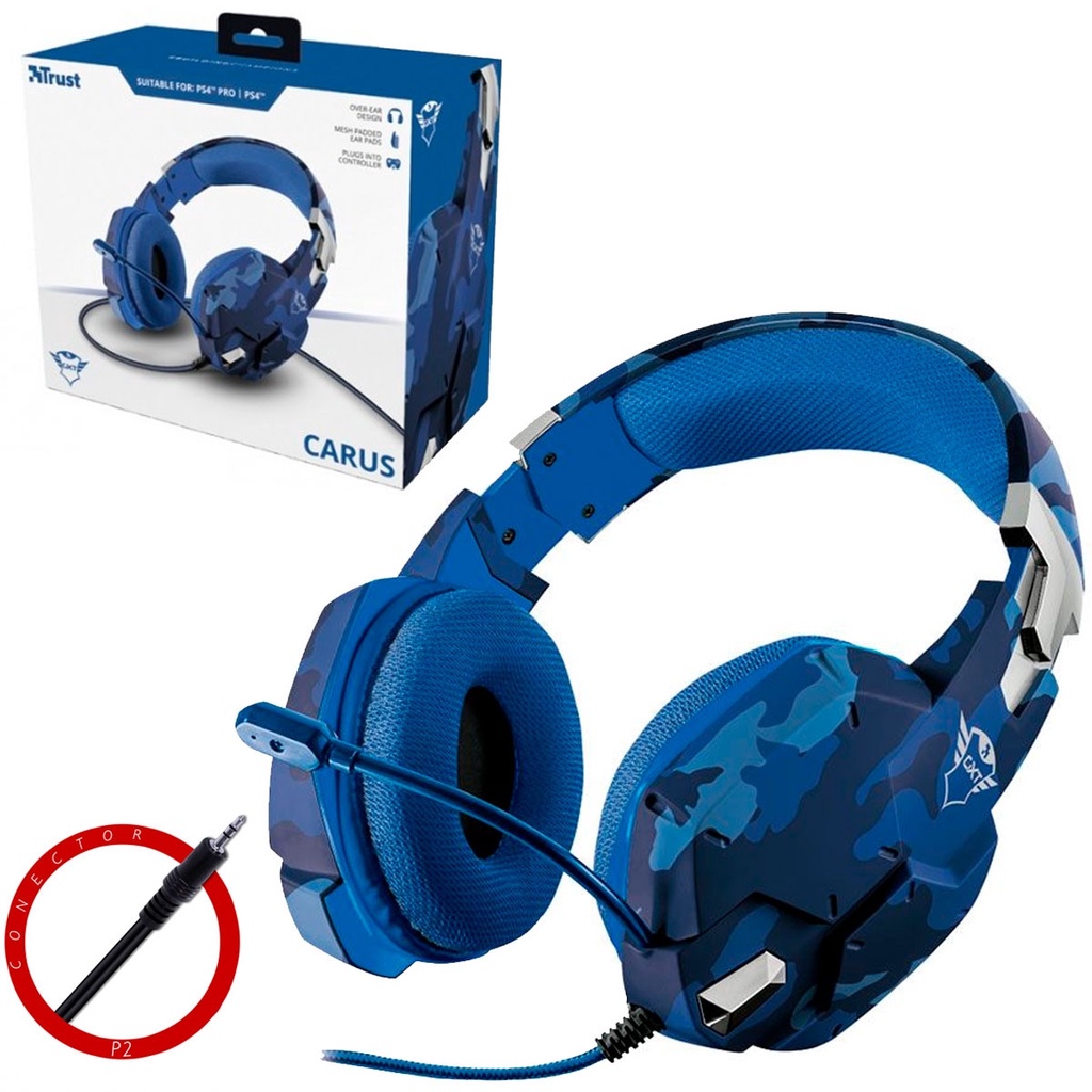 Headset Gamer Gxt 322B Carus Blue Trust Plug P2 3.5mm Drivers 50mm ...