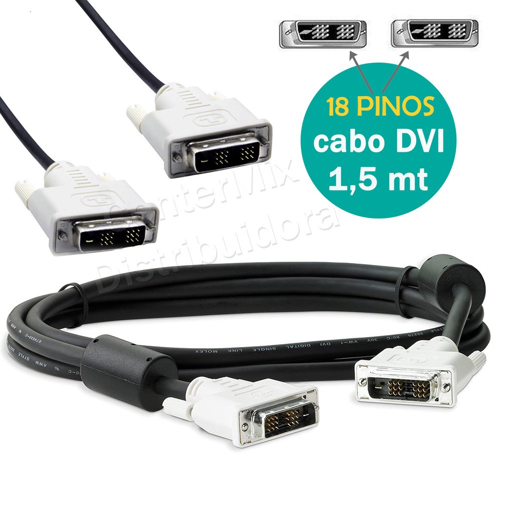 Kit 5 Cabos DVI x DVI 1,5 Metros 18 Pinos Macho reforçado | Shopee Brasil