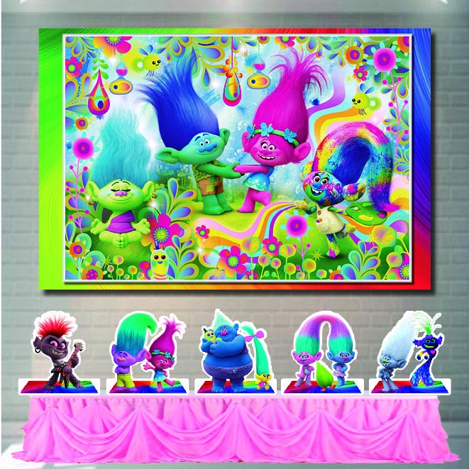 Kit Festa Decoração Trolls Painel 1,5x1,0m e Display de Mesa | Shopee ...