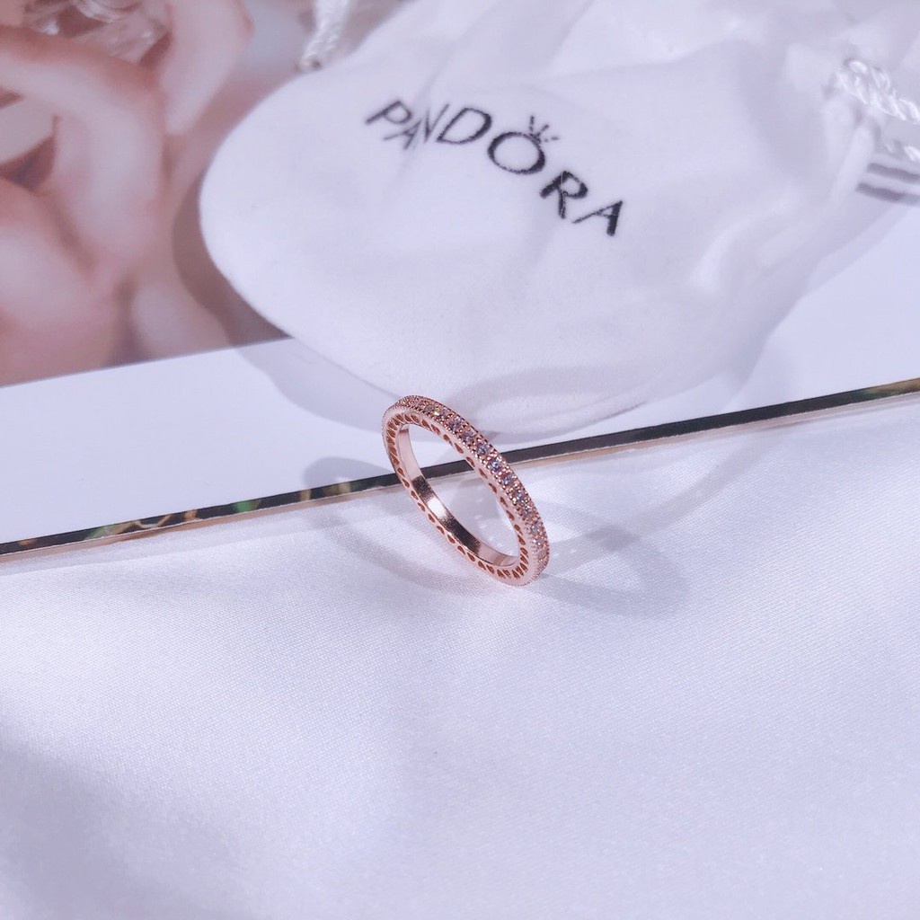 Anel De Ouro Rosa Pandora Masculino / Feminino Com Coração 180963cz ...